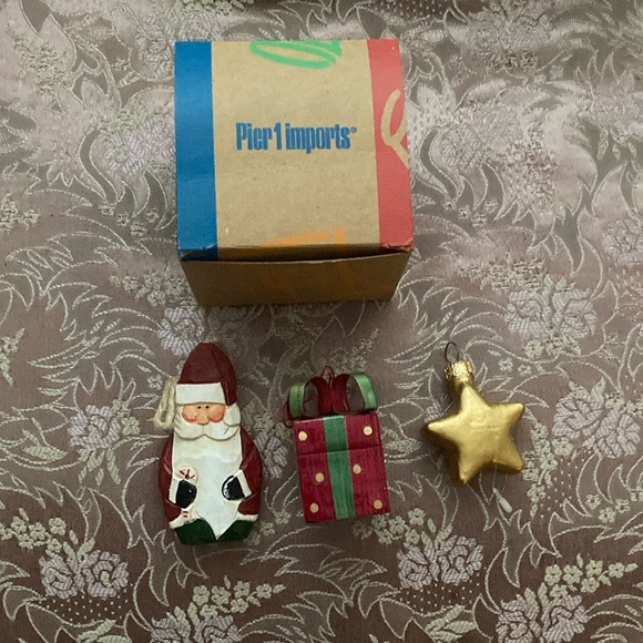 Pier 1 | Holiday | New 3 Wooden Xmas Ornaments In Original Box Santa ...